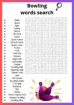 Bowling Word Search Puzzles Worksheets Activity For Crithical Thinking