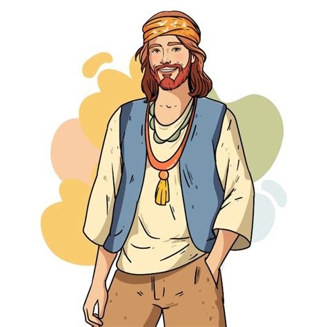 Ilustração de desenho animado hippie desenhada à mão Vetor Premium