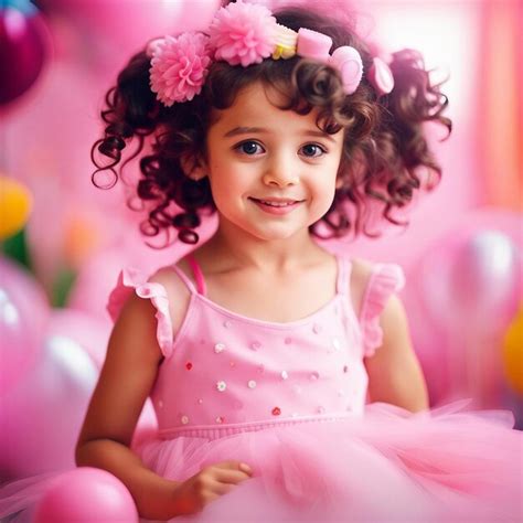 Premium Photo A Cute Small Girl In Pink Princess Dress
