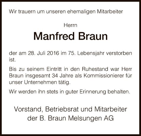 Traueranzeigen Von Manfred Braun Trauer HNA De