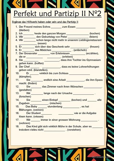 Bung Perfekt Und Partizip Ii Allgem Deutsch Daf Arbeitsbl Tter Pdf Doc