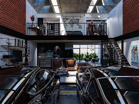 The Inside Of A Building With Several Cars Parked In Front Of It And