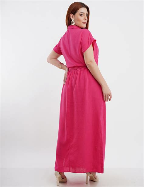 Vestido Longo Chemise Cinto Cordão Pink Dona Charme
