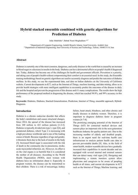 pdf hybrid stacked ensemble combined with genetic algorithms for prediction of diabetes