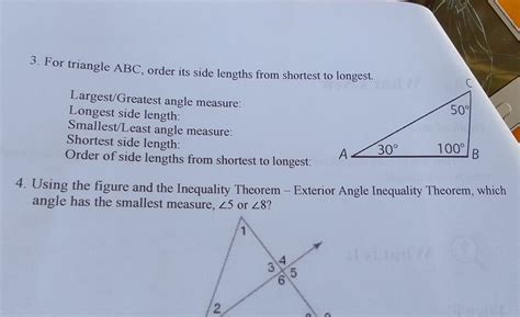 solved for triangle abc order its side lengths from shortest to longest largest greatest