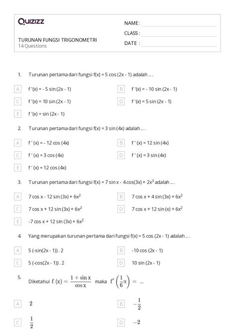 Lembar Kerja Fungsi Trigonometri Untuk Kelas Di Quizizz Gratis