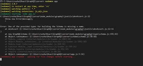 node js error one of the provided types for building the schema is missing a name stack