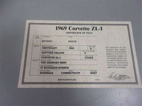 DANBURY MINT 1969 CHEVROLET CORVETTE ZL 1 COUPE Bentley Associates LLC