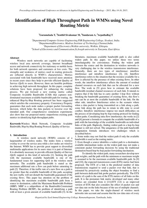 pdf identification of high throughput path in wmns using novel routing metric