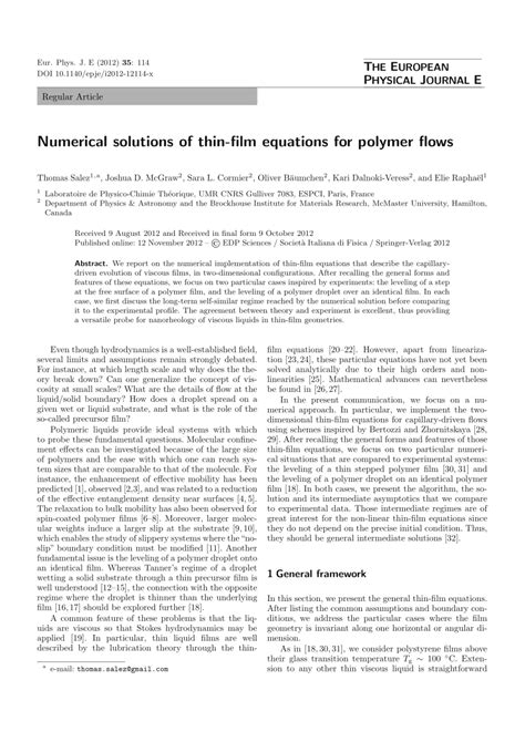 pdf numerical solutions of thin film equations for polymer flows vol 35 pg 114 2012