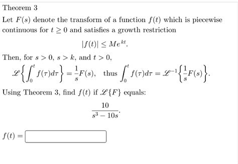 solved theorem 3 let f s denote the transform of a function