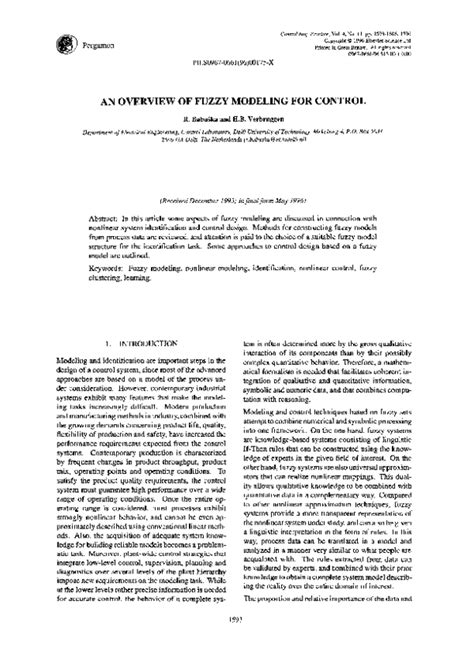 pdf an overview of fuzzy modeling for control robert babuska