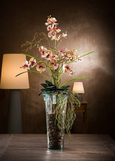 Composizioni con Orchidee in vaso di vetro Artificiale di alta Qualità