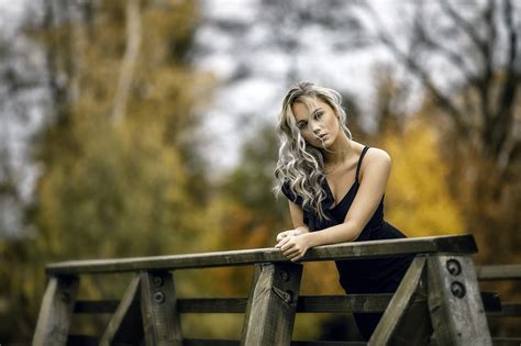 Wallpaper Model Looking At Viewer Dress Women Outdoors Blonde Depth Of Field Long Hair