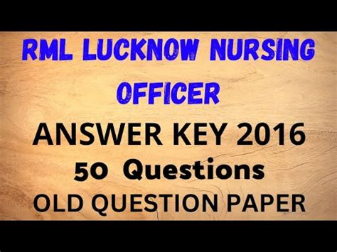RML Lucknow Staff Nurse Previous Year Question Paper 2016 Old