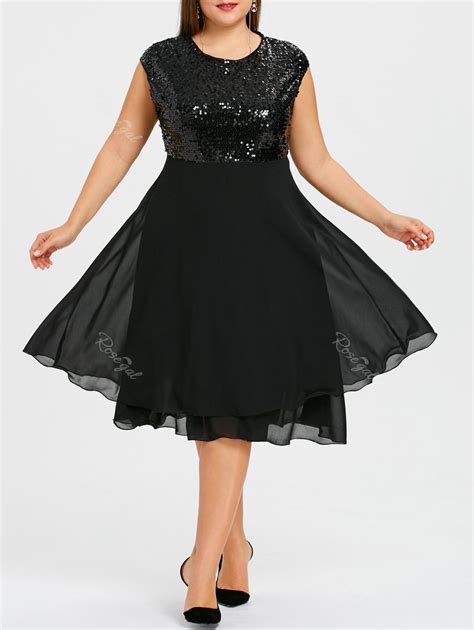 36 OFF Flounce Plus Size Sparkly Sequin Cocktail Dress Rosegal