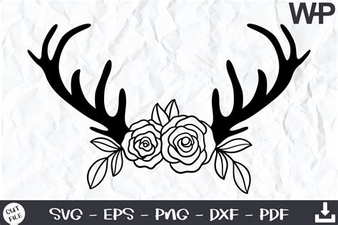 Floral Antler Svg 190 File Include SVG PNG EPS DXF