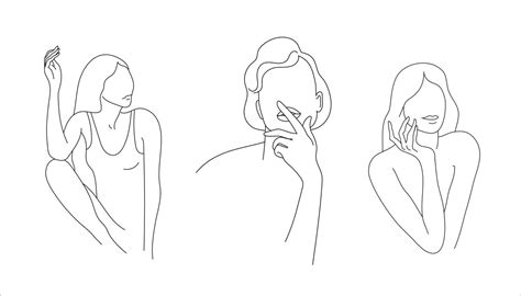 Vector Set Of Abstract Minimalistic Female Figures Line Style Female Body Illustration Use