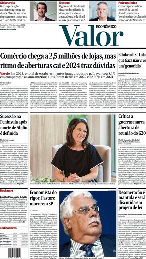 Capa Valor Econômico Edição Quinta 22 de Fevereiro de 2024
