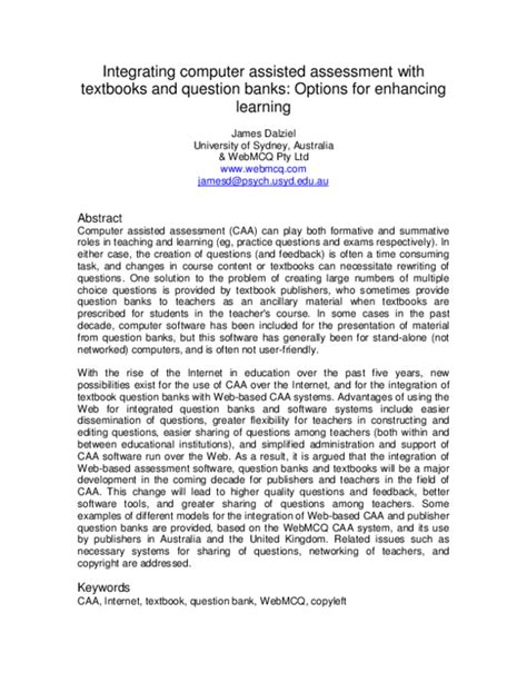pdf integrating computer assisted assessment with textbooks and question banks options for