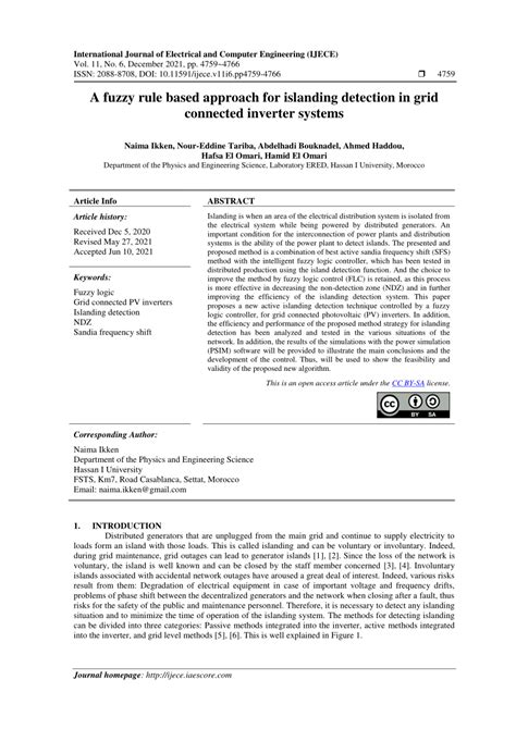 pdf a fuzzy rule based approach for islanding detection in grid connected inverter systems