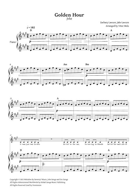 Golden Hour Arr Vitor Melo Partituras Jvke Piano Voz Y Acordes