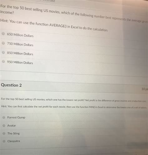 Solved Otdke For The Top 50 Best Selling US Movies Which Of Chegg