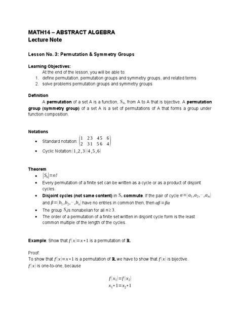math14 abstract algebra lecture note lesson no 3 permutation and symmetry groups pdf