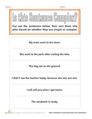 Printable 2nd Grade Common Core Simple Compound And Complex Sentence