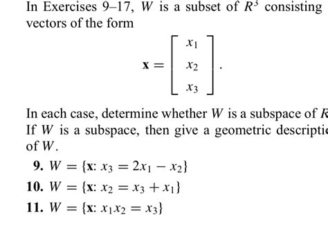 solved in exercises 9 17 w ﻿is a subset of r3 ﻿consisting