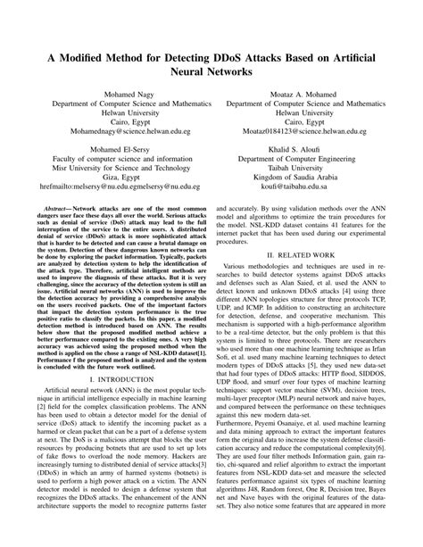 pdf a modified method for detecting ddos attacks based on artificial neural networks
