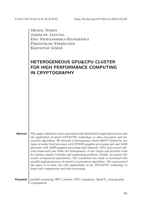pdf heterogeneous gpuandcpu cluster for high performance computing in cryptography