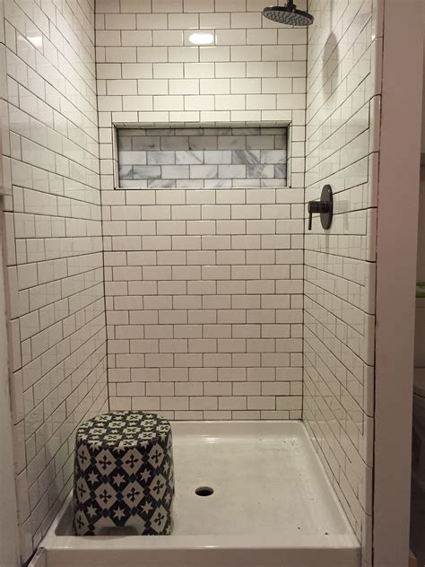 Shower Floor Tile With White Subway Tile Design Corral
