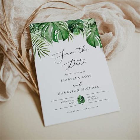 CORA Tropical Beach Palm Leaf Save The Date Invitation Zazzle In 2024