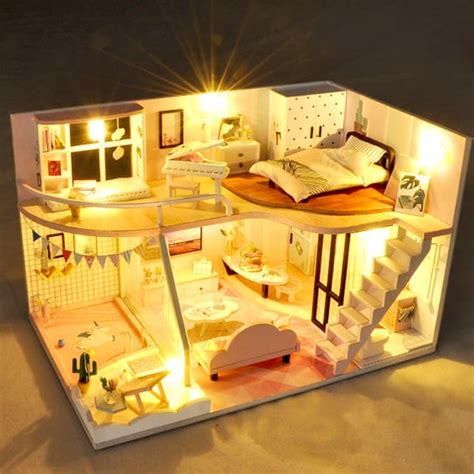 Miniaturowy domek DIY do sklejania składania LED Słoneczne Wakacje