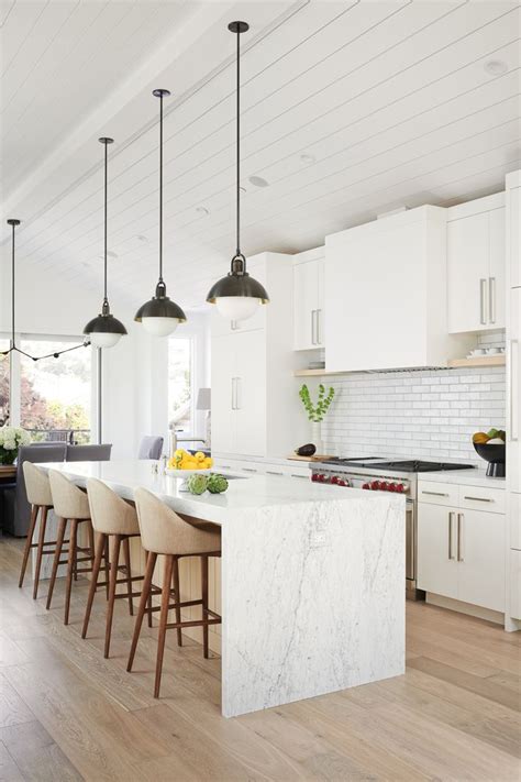 Sleek Kitchens With Waterfall Islands Chairish Blog Coastal Kitchen