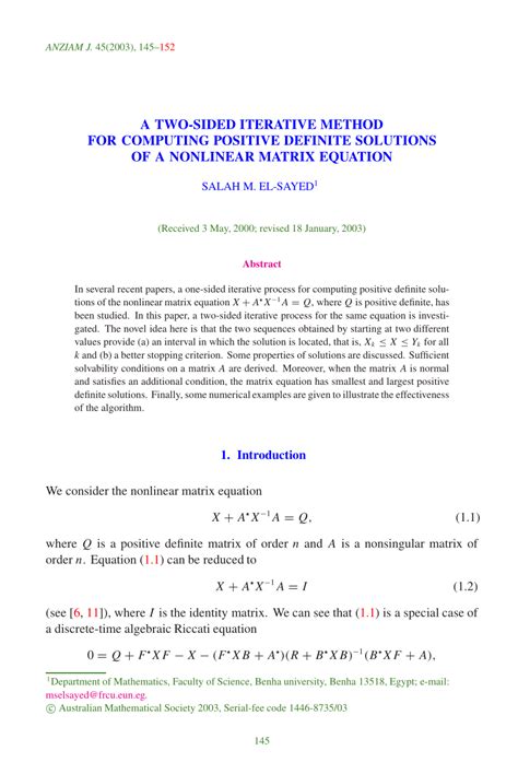 pdf a two sided iterative method for computing positive definite solutions of a nonlinear