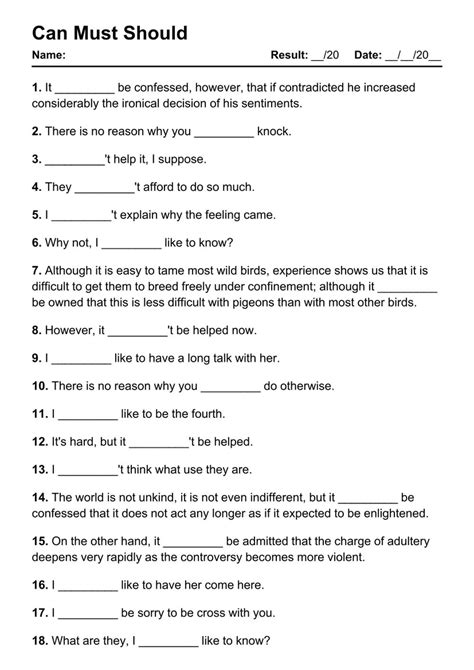 101 Can Must Should PDF Worksheets With Answers Grammarism