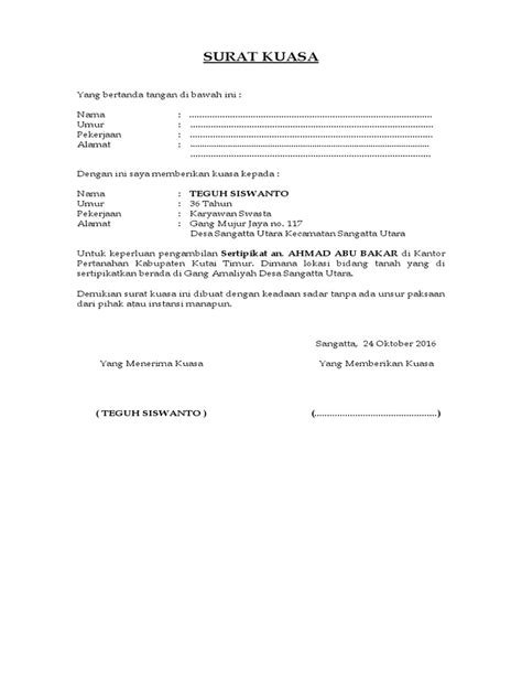 Contoh Surat Kuasa Pengambilan Sertifikat Tanah Cara Membuatnya
