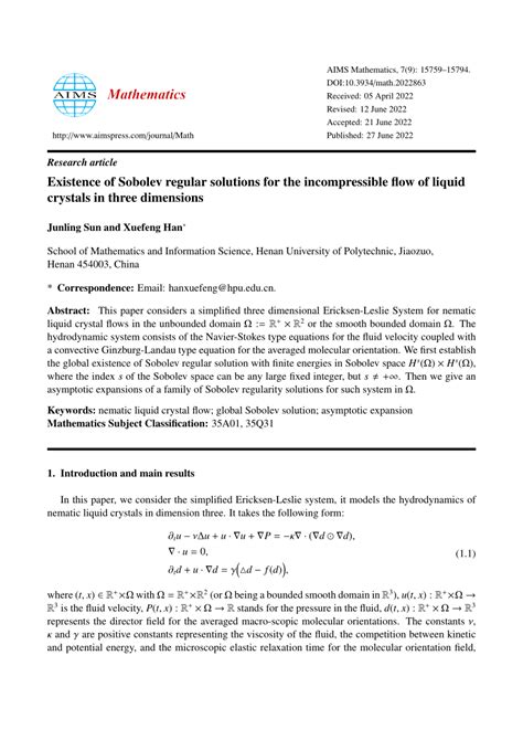pdf existence of sobolev regular solutions for the incompressible flow of liquid crystals in