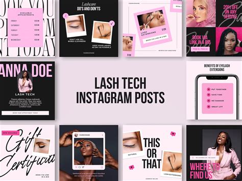Pink Lash Tech Instagram Post Templates Lash Artist Canva Template