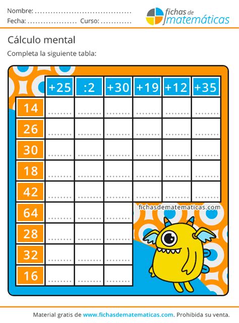 C Lculo Mental Para Primaria Ejercicios Tarjetas Descargar Pdf