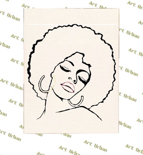 Woman With Afro Pre Sketched Canvas Pre Drawn Canvas For Etsy