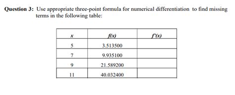 solved question 3 use appropriate three point formula for