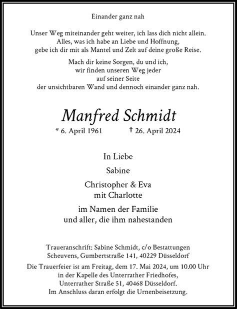 Alle Traueranzeigen F R Manfred Schmidt Trauer Rp Online De