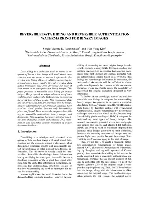 pdf reversible data hiding and reversible authentication watermarking for binary images