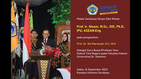 Pidato Sambutan Dirjen Dikti Ristek Prof Ir Nizam M Sc Dic Ph D