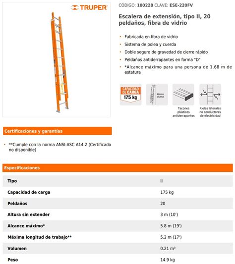 Grupo Ferretero CHC Escalera de extensión tipo II 20 peldaños
