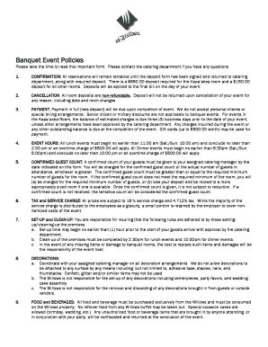 Fillable Online 2016 Banquet Event Policy Form The Willows Restaurant