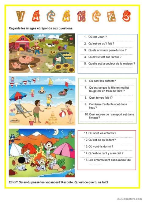 142 Vacances Français FLE fiches pedagogiques pdf doc